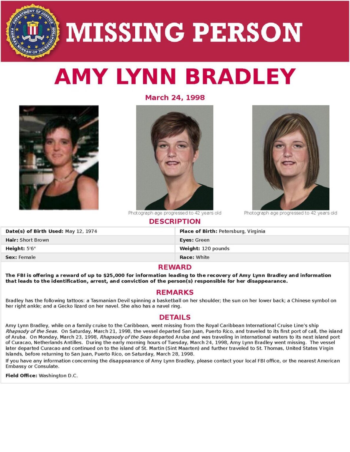 What happened to Amy Lynn Bradley during her 1998 Caribbean cruise ...